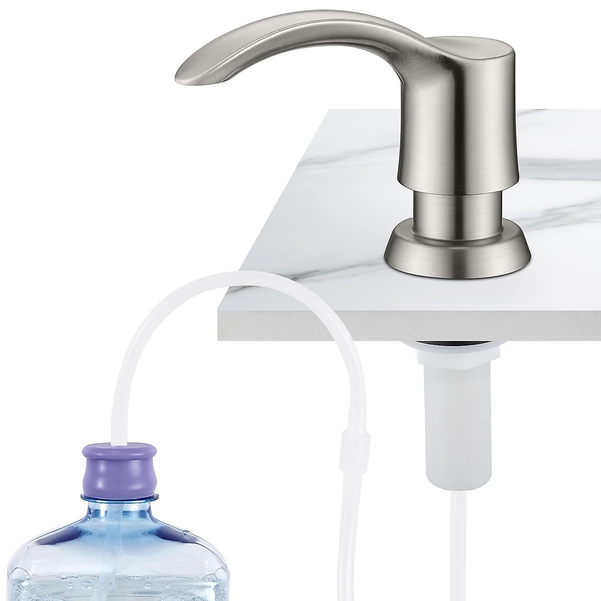 GAGALIFE Kitchen Sink Soap Dispenser - Sink Soap Dispenser Pump with 40" Silicone Extension Tube Kit (Brushed Nickel), Say Goodbye to Frequent Refills G080-1BN