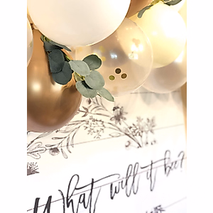 Gender Reveal Party Supplies - 70 Pieces - What Will It Bee Gender Reveal Banner, Gold, Green, Black, White Color Theme - Kit with Arch, Greenery, Balloons, Cake Topper, Black Gender Reveal Balloon