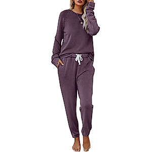Eurivicy Women's Solid Loungewear Set 2 Piece Long Sleeve Pullover and Drawstring Sweatpants Sport Outfits Sets