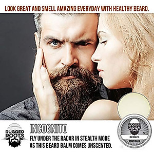 Beard Balm for Men by Rugged Roots - Hair Nourishing Beard Balm with Incognito(Unscented) for Healthy Beards - Encourage Strong Beard Growth and Strengthen Hair Unique Stocking Stuffer for Men
