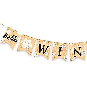 7-gost Burlap Hello Winter Banner Snowflake Winter Holiday Bunting Garland Decoration
