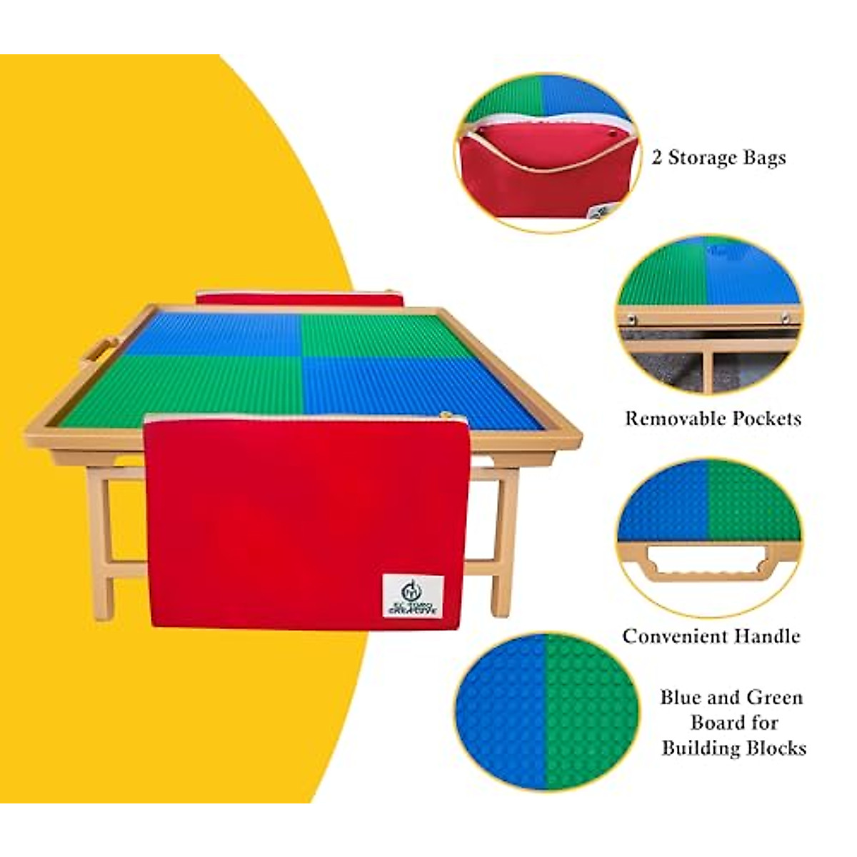 El Toro Creative Large Foldable Building Block Table for Kids – Durable Faux-Wood, Includes Storage, Portable Play Desk