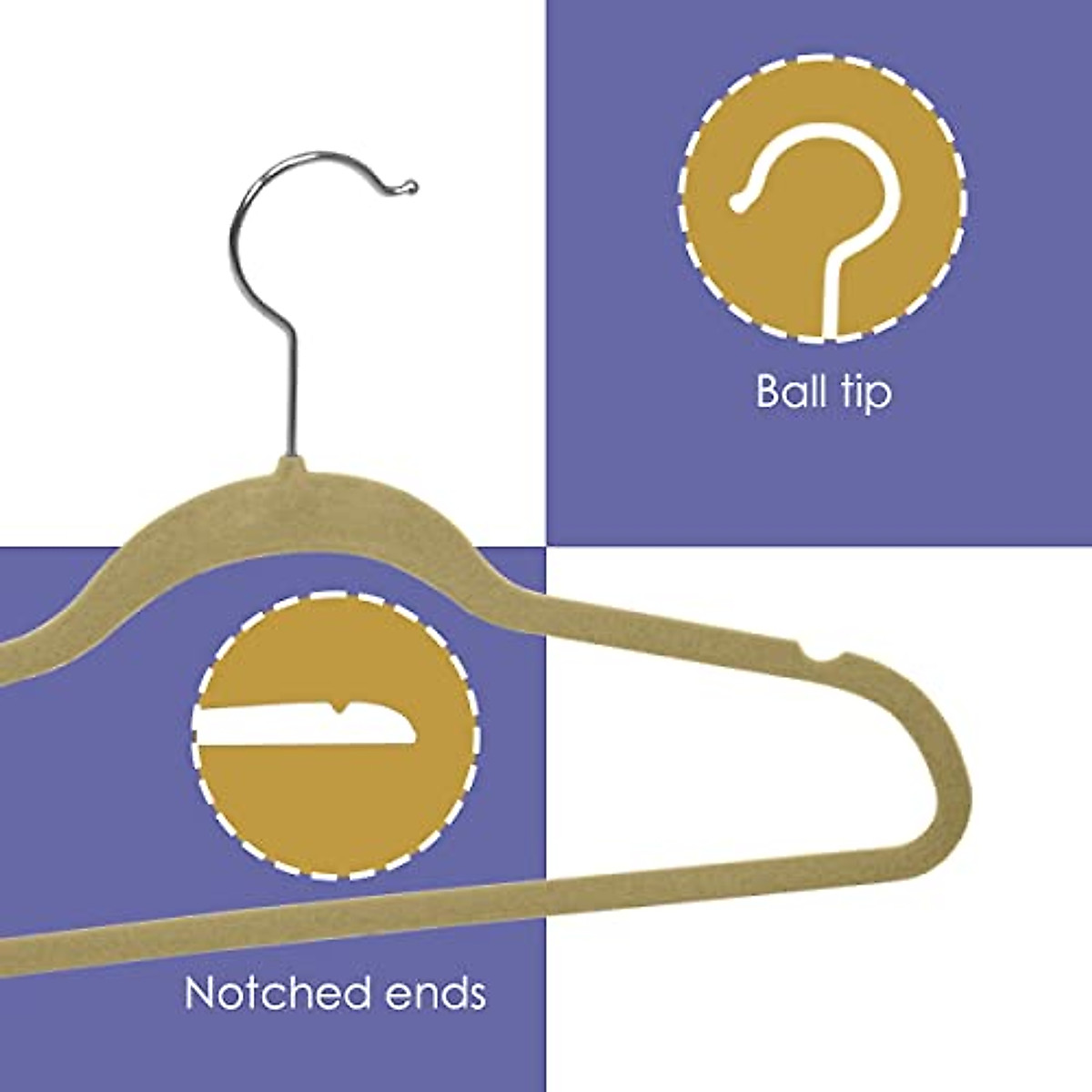 Home Basics Velvet Clothes Hangers (Pack of 10), Camel Felt Hangers for Tops, Jackets, Dresses, and Pants | Contoured Hangers with Notches | Ultra-Thin Space Saving Clothes Hangers