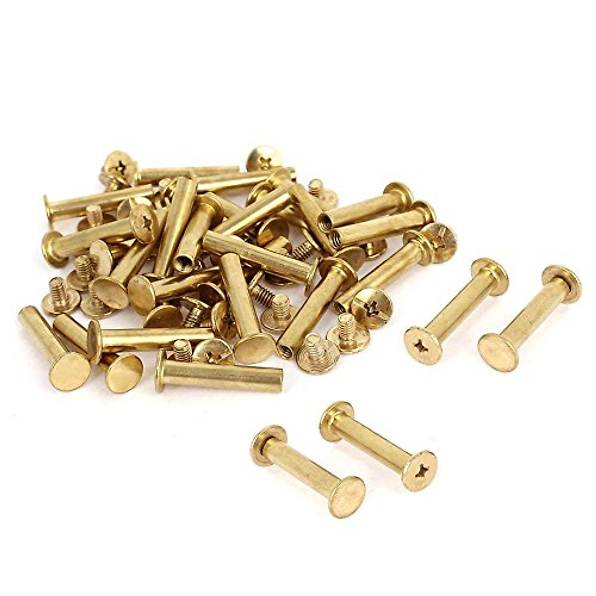 INCREWAY Phillips Screws, 30 Sets 5mm X 25mm Copper Plated Chicago Binding Screws Round Cross Head Stud Screw Posts Nail Docking Rivet Chicago Button, Brass Tone