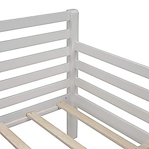 Myshle Full Size Daybed Frame, Wooden Full Day Bed with Wood Slat Support, Upgraded Full Bed Frame, Full Size Sofa Bed for Bedroom, Living Room, No Box Spring Needed, White