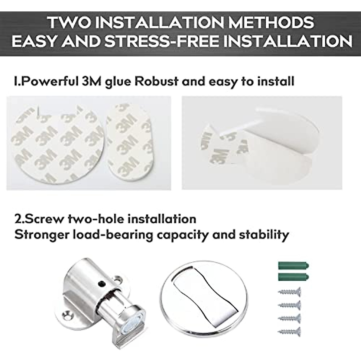 Magnetic Door Stop, Magnetic Door Stoppers for Bottom of Door, Adhesive No Drilling, Protect The Door from Collision When Opened (Silver 1)