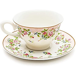 Set of 6 Vintage Floral Tea Cups and Saucers for Tea Party Supplies (Blue, Pink, 8oz)