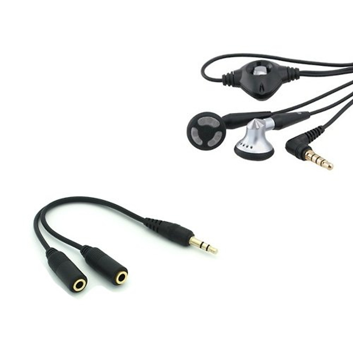 Premium Y Adapter Headset Splitter + [2 PACK] Stereo 3.5mm Original Blackberry Wired with Microphone Earbuds for Verizon HTC One Max - Verizon HTC One Remix - Verizon LG G Pro Lite - Verizon LG G Vista - Verizon LG G2