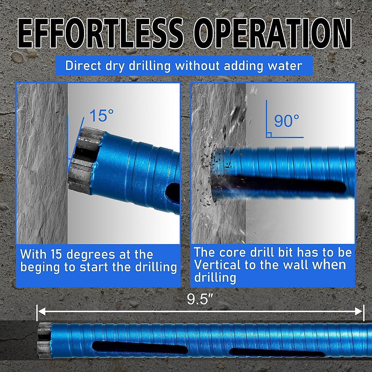 SALI Diamond Core Drill Bits 2" Diameter 10"/254mm Drilling Depth 5/8-11" Thread Core Bit Turbo Laser-Welded Segments for Cured Concrete with Rebar, Brick, Block, Masonry, Stone with Two Adapters