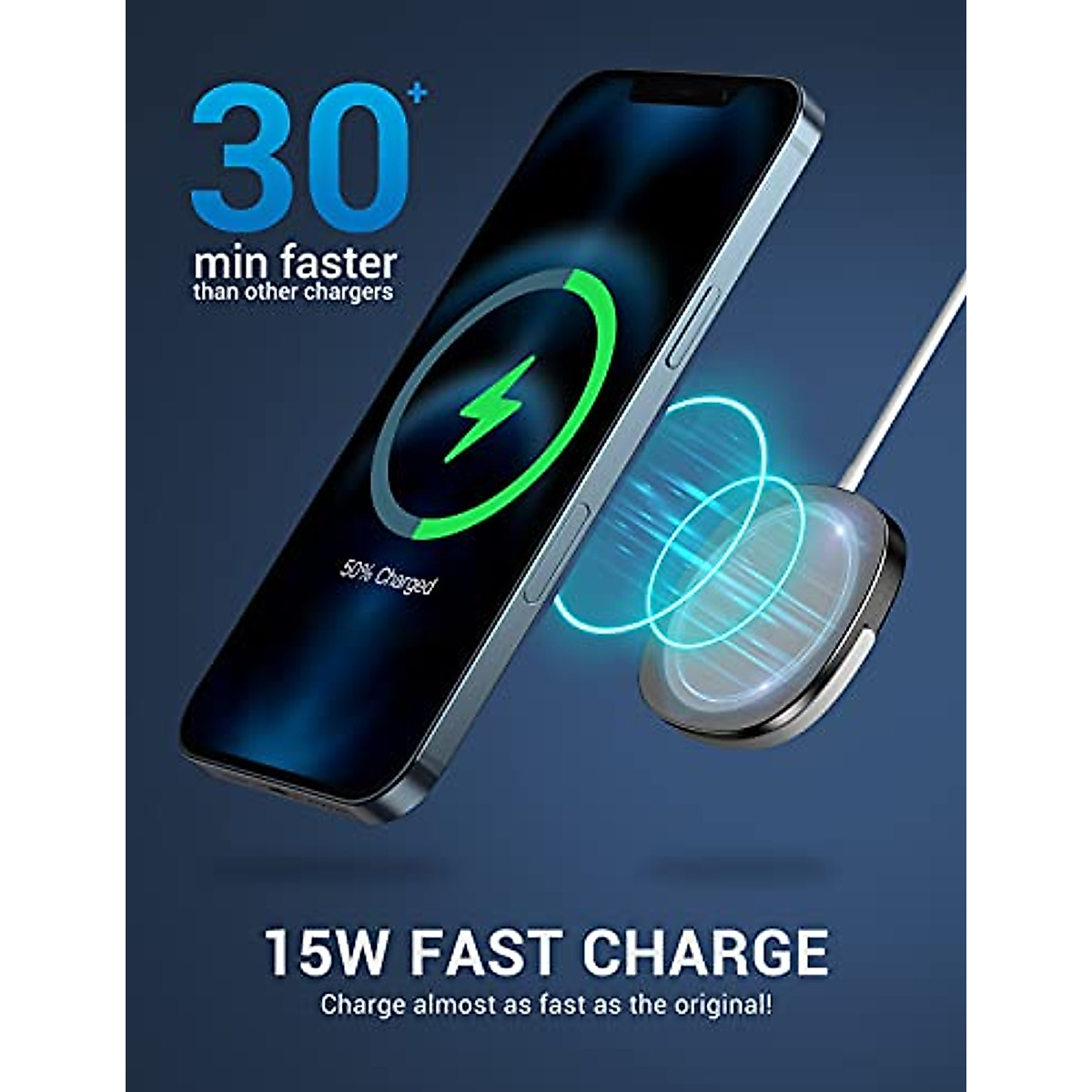 iPhone 14 Magnetic Wireless Charger - Super Fast Mag Charging and 20W USB-C Wall Plug Compatible with iPhone 14 13/13 Pro / 13 Pro Max / 13 Mini/ 12/12 Mini/ 12 Pro/12 Pro Max/AirPods Pro - Silver