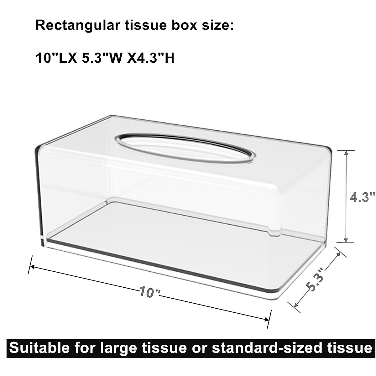 Yopay 2 Pack Clear Tissue Dispenser Box, Large Facial Acrylic Tissue Box Cover Holder, Napkin Organizer for Bathroom, Kitchen and Office Room, Rectangle, 10" L X 5.3" W X 4.3" H