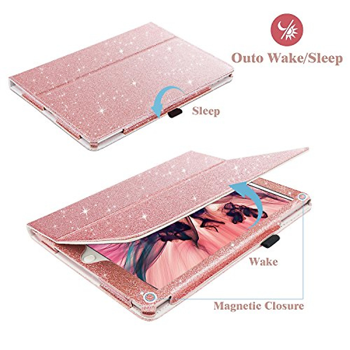 Fingic for iPad Mini 5 Case 2019, iPad Mini 1 2 3 Case with Pencil Holder Glitter Sparkle PU Leather Folio Stand Protective Cover with Auto Sleep/Wake for iPad Mini 5/3/2/1, Rose Gold