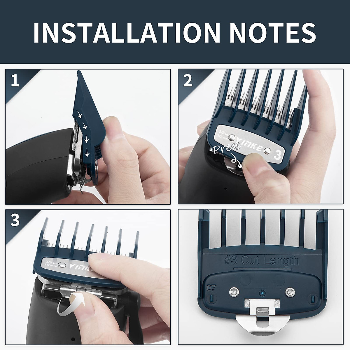 Yinke Clipper Guards Premium Cutting Guides for Wahl with Metal Clip #3171-500 - 1/8” to 1”- Fits Most Full Size Wahl Clippers (Blue)