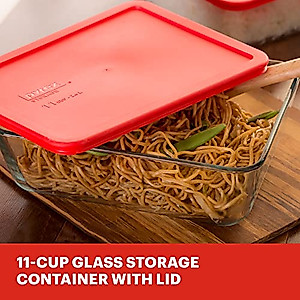 Pyrex Simply Store Glass Food Storage Container, Snug Fit Non-Toxic Plastic BPA-Free Lids, Freezer Dishwasher Microwave Safe, 11 Cup