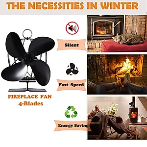 ZapaEsti Wood Stove Fan 4 Blades Silent Operation Wood/Log Burner/Fireplace