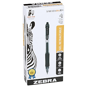 Zebra Pen Sarasa Dry X20 Retractable Gel Pen, Medium Point, 0.7mm, Black Ink, 12-Pack