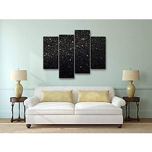 4 Panel Canvas Pictures stars on black background gold and silvers and pictures Wall Art Prints Paintings Stretched Framed Poster Home Living Room Decoration Ready to Hang