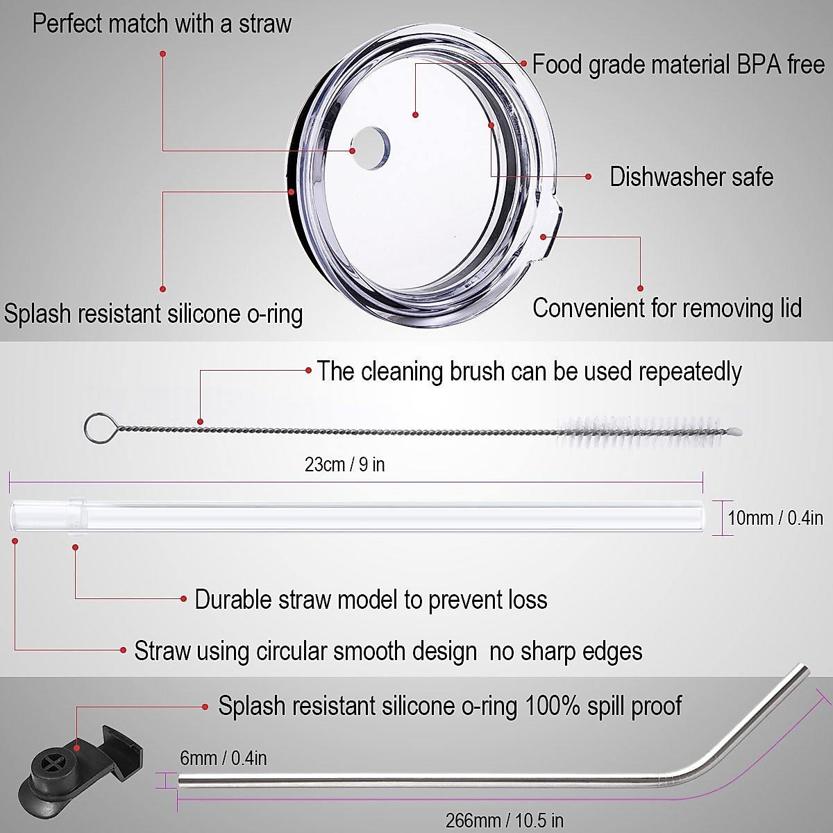 Spill Proof Lid With Straws For 30 oz YETI Rambler,SOEOR Tumbler, Ozark Trail Cup And Other Brands Vacuum Insulation Stainless Steel Tumblers 30oz