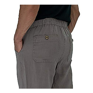 short fin Men's 100% Linen Drawstring Pants with Elastic Waistband (L8021L Pewter 38X30)