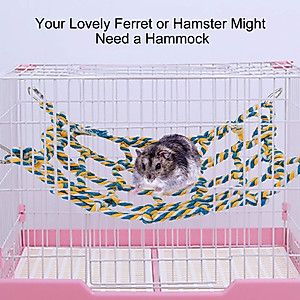 Yihihi Pet Climbing Rope Net, Bird Climbing Rope Ladder, Sturdy Rope Bridge, Ferret Cotton Rope Net, Rat Hanging Bed Hammock Swing Ladder, Eco-Friendly 100% Organic Cotton Small Animal Habitat Decor.