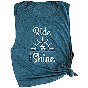 Spunky Pineapple Ride and Shine Cycling Class Women's Workout Muscle Tee Sleeveless Gym Tee Deep Teal