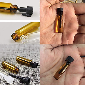 Elfenstall - Portable 100pcs 1ml (1/4 Dram) Amber Mini Glass Bottle 1cc Vial Small Essential Oil Perfume DIY Liquid Sample Bottle For Travel Makeup Party With 10pcs 0.5ml Pipette Tool