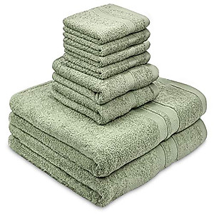 TALVANIA Bath Towel Set - Luxury Hotel Bath Towels 100% Ring Spun Cotton 8 Piece Towel Set; 2 Bath Towels, 2 Hand Towels and 4 Washcloths Perfect for Bathrooms, Guest Room, Spa or Hotels (Mint Green)