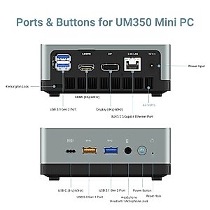 MINISFORUM DeskMini UM350 Mini PC AMD Ryzen 5 3550H DDR4 16GB RAM + 512GB NVMe SSD Desktop Computer, HDMI/DP/USB-C 4K@60Hz Triple Screen Support, 2.5G LAN, Radeon Vega 8 Graphics Mini Computer