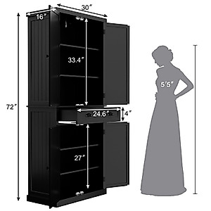 ARTPOWER Kitchen Pantry Storage Cabinet with Drawer and Adjustable Shelves, Pantry Cabinet for Kitchen, Bathroom or Hallway, Black