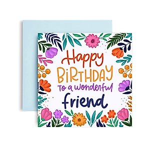 Huxters Birthday Card – Best Friend Birthday Cards with Floral Print –Birthday Cards for Her – Gifts for Women – Luxurious Print with Vivid Colours – Recyclable Envelope – 148 x 148mm (Friend)