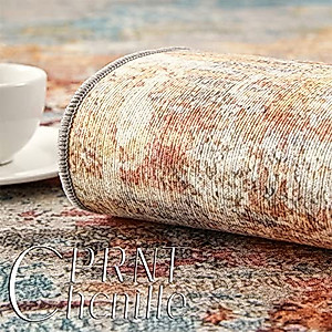 RoomTalks Ultra Thin Bright Colorful Modern Abstract Area Rugs 3x5 Non-Slip TPR Backed, Orange Turquoise Kitchen Bathroom Rugs Indoor Entryway Bedroom Dorm Throw Carpet Machine Washable