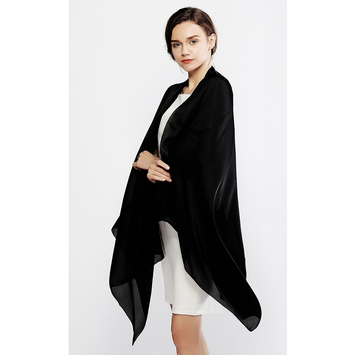 RIIQIICHY Women Shawls and Wraps for Evening Dresses Like Chiffon Black Silk Scarf Formal Silky Pashmina Shawls for Weddings