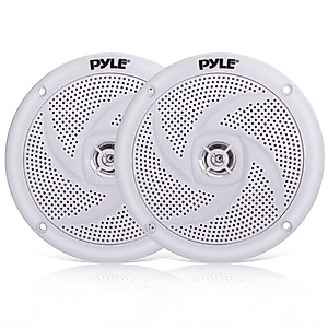 Pyle Marine Speakers - 4 Inch 2 Way Waterproof and Weather Resistant Outdoor Audio Stereo Sound System with 100 Watt Power and Low Profile Slim Style Design - 1 Pair - PLMRS4W (White)