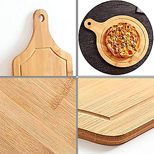 Guojanfon Bamboo Cutting Board Set 3PCS ,Meat Chopping Boards,Pizza Peel Paddle with Handle for Homemade Baking Pizza Bread Cake Fruit Vegetables (3PCS Set- Board)
