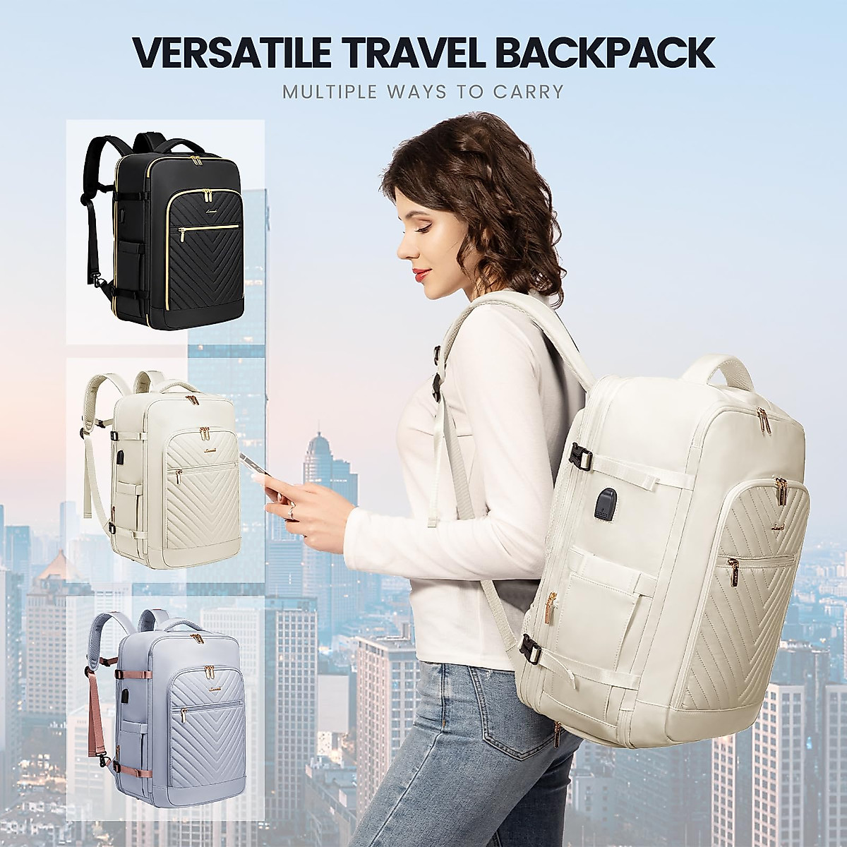 LOVEVOOK Travel Backpack,Carry On Backpack Flight Approved with Toiletry Bag,Expandable Large Laptop Backpack Women Waterproof Backpack Fit 17.3 Inch with USB Charging Port Shoes Compartment