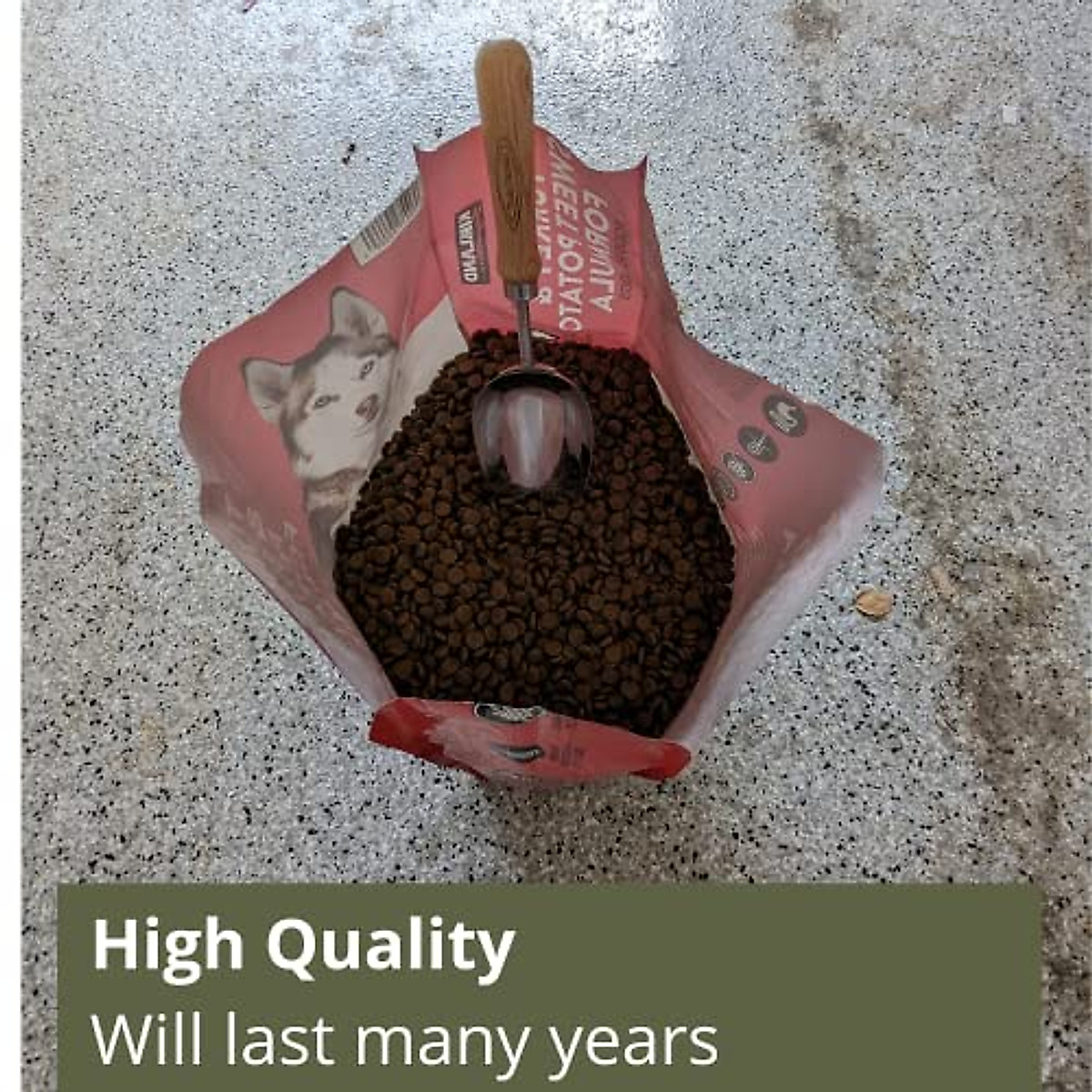 Giant 13.5” Stainless Steel Scoop with Long, Beautiful Wooden Handle. Perfect for Fertilizer and Compost in the Garden or use with Ice, Dry Goods, Pet Food or Feed. – By Truly Garden