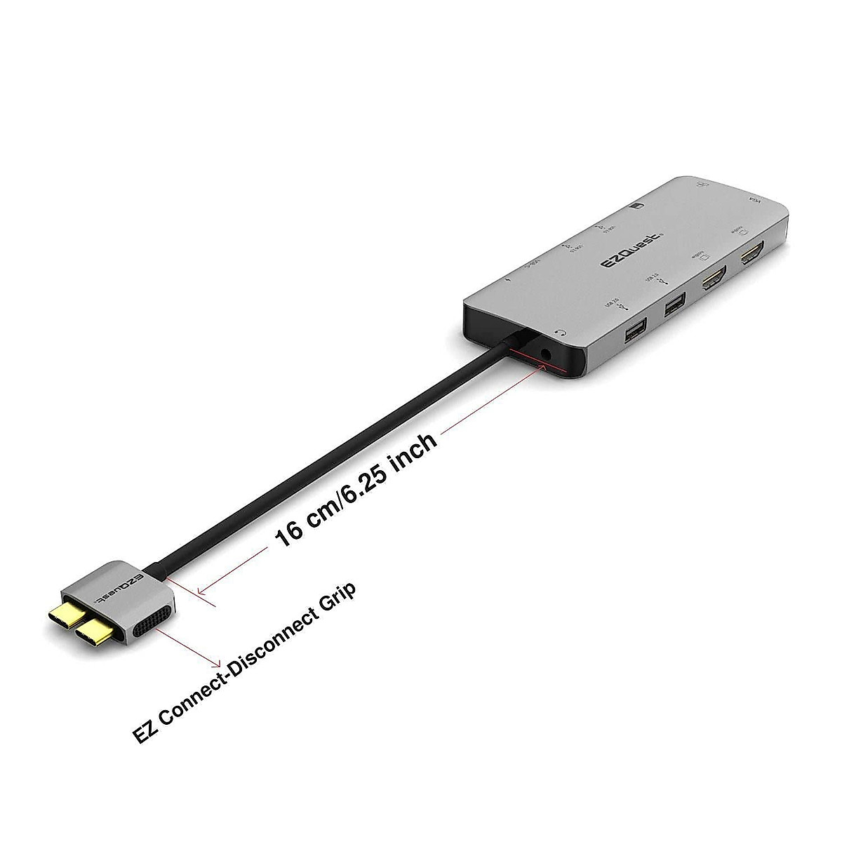 EZQuest USB C Hub 13 in 2 with 2 HDMI 4K, VGA, 1GBS Ethernet, 2USB A 3.0 Ports, 2 USB A 2.0 Ports, SD/Mico SD and Audio Port for Work and Travel - for MacBook Pro & Air