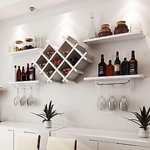 Gdrasuya10 Wall Mounted Wine Racks Shelves, Set of 5 Wine Storage Display Rack Wooden Wine Bottle Shelf Set Wine Glass Holder Wall Wine Rack (1 Wine Rack & 4 Shelves) White