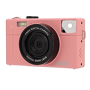 Digital Camera, Full HD 1080P 24MP Vlogging Camera with 16X Digital Zoom, 3in LCD Screen, Rechargeable Battery, Anti Shake Compact Camera for Adults, Kids, Student, Teens, Beginner (Pink)