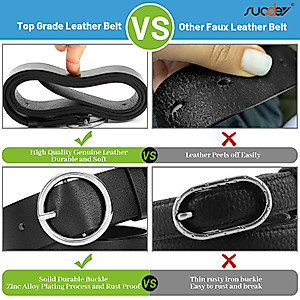 SUOSDEY Women Leather Belt with O-Ring Buckle,Fashion Soft Ladies Waist Belt for Jeans Dresses,1.3" Width