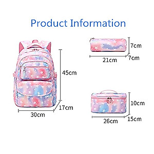 Gradient-Star Backpack and Lunch Bag Set for Girls School Bookbag and Lunch Box, Backpack Lunchbox Combo Girls, Star Print Backpack Set for Girls
