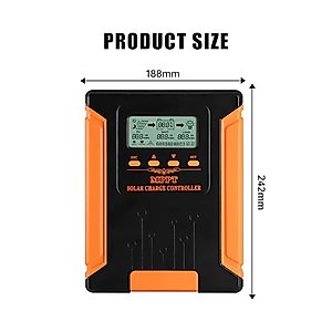 ATMOREA MPPT 60 Amp Solar Charge Controller - 12V 24V 36V 48V Auto Adaptive - LCD Display -Dual Fans Cooling- Supports up to 180V PV Input for AGM, Gel, Flooded and Lithium Battery