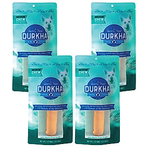Durkha Yak Cheese Chews: Himalayan Yak Cheese Dog Chews- Natural, Healthy & Long Lasting Dog Treats - Grain, Gluten & Lactose-Free Rawhide Alternatives, for Dogs 35 lbs and Smaller, 4 Pack of Medium