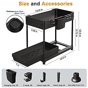 Sevenblue 2 Pack Under Sink Organizers and Storage, 2 Tier Sliding Bathroom organizer,Multi-Use Under Kitchen Cabinet Storage Shelf (Black 2Pack)