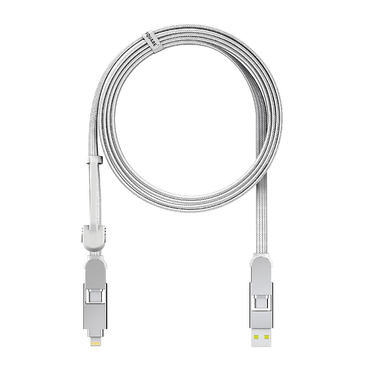 Rolling Square inCharge XL 6-in-1 Multi Charging Cable, Portable USB and USB-C Cable with 100W Ultra-Fast Charging Power, 6.5 Ft/2m, Glacier White