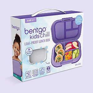 Bentgo Kids Chill Leak-Proof Lunch Box - Included Reusable Ice Pack Keeps Food Cold; 4-Compartment Bento Lunch Container; Microwave/Dishwasher Safe; 2 Year Manufacturer's Warranty (Purple)