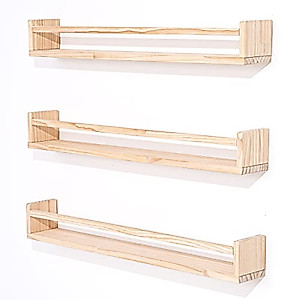 MBYD 36 Inch Wall Bookshelf Set of 3 Same Dimensions, Handmade Natural Wood Floating Bookshelves, Nursery Shelves, Kitchen Spice Rack or Bathroom Organizer