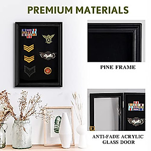 ARRAWIS Pin Display Case 11"x15" Solid Wood Pin Collection Display Shadow Box with UV Protection Acrylic Glass Door for Military Badges, Medals, Pin Enthusiast Collectibles (Black)