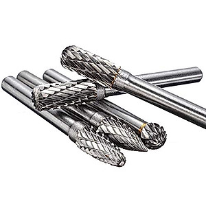 5 PCS Double Cut Tungsten Carbide Rotary Burrs 1/4"(6mm) Shank and 2/5"(10 mm) Head Size Die Grinder Bits for Drilling Polishing Carving Engraving by YEEZUGO