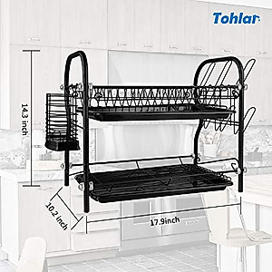 Tohlar Dish Drying Rack Rustproof Dish Racks 2 Tier Kitchen Organizer with Drain Board/Cup Holder Dish Drainer Small Drying Rack